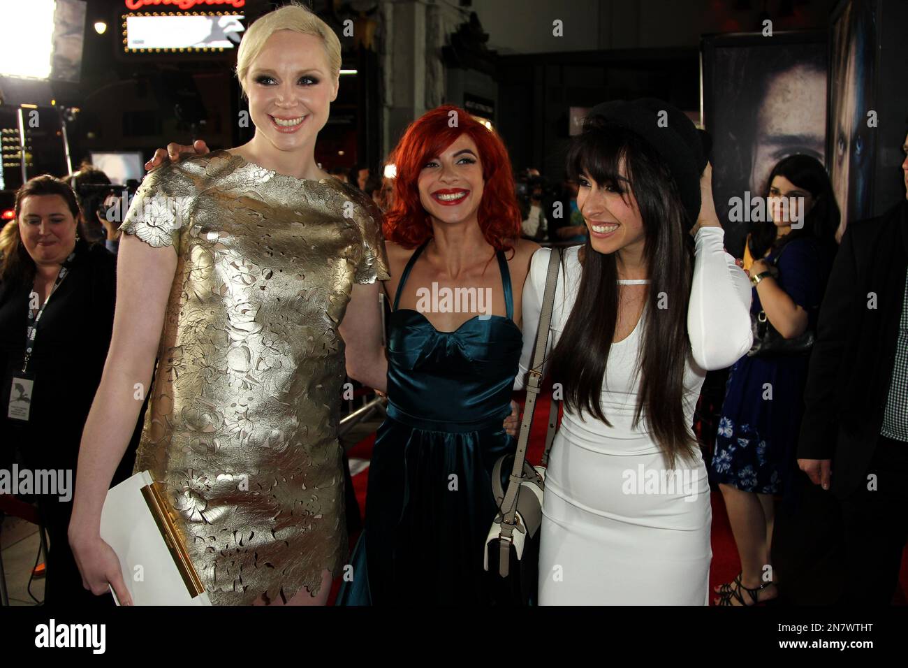 Cast members Gwendoline Christie, left, Natalie Tena, center, and Oona ...