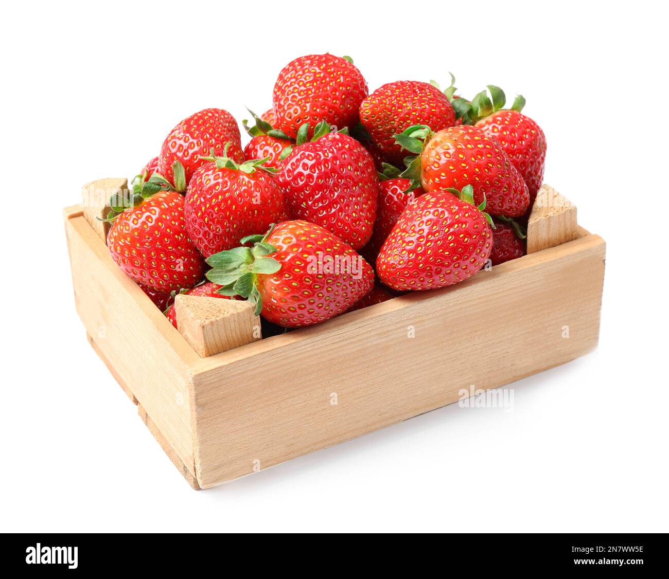 Fresh strawberries in wooden crate isolated on white Stock Photo - Alamy