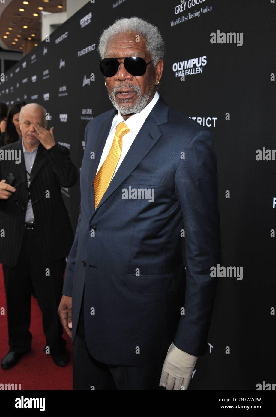 Morgan Freeman arrives at the premiere of "Olympus Has Fallen" at the ...