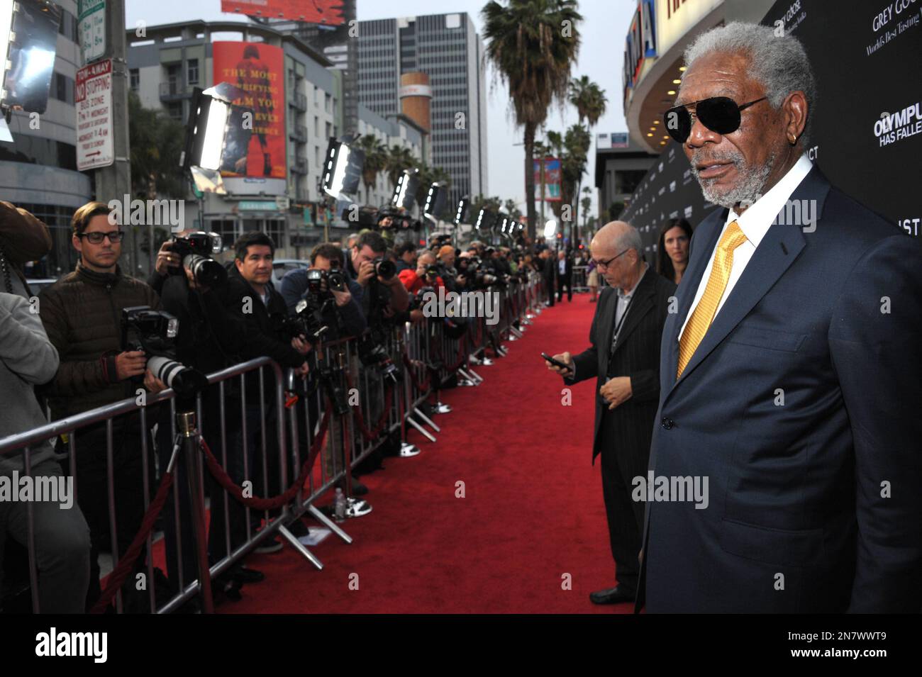 Morgan Freeman arrives at the premiere of "Olympus Has Fallen" at the ...
