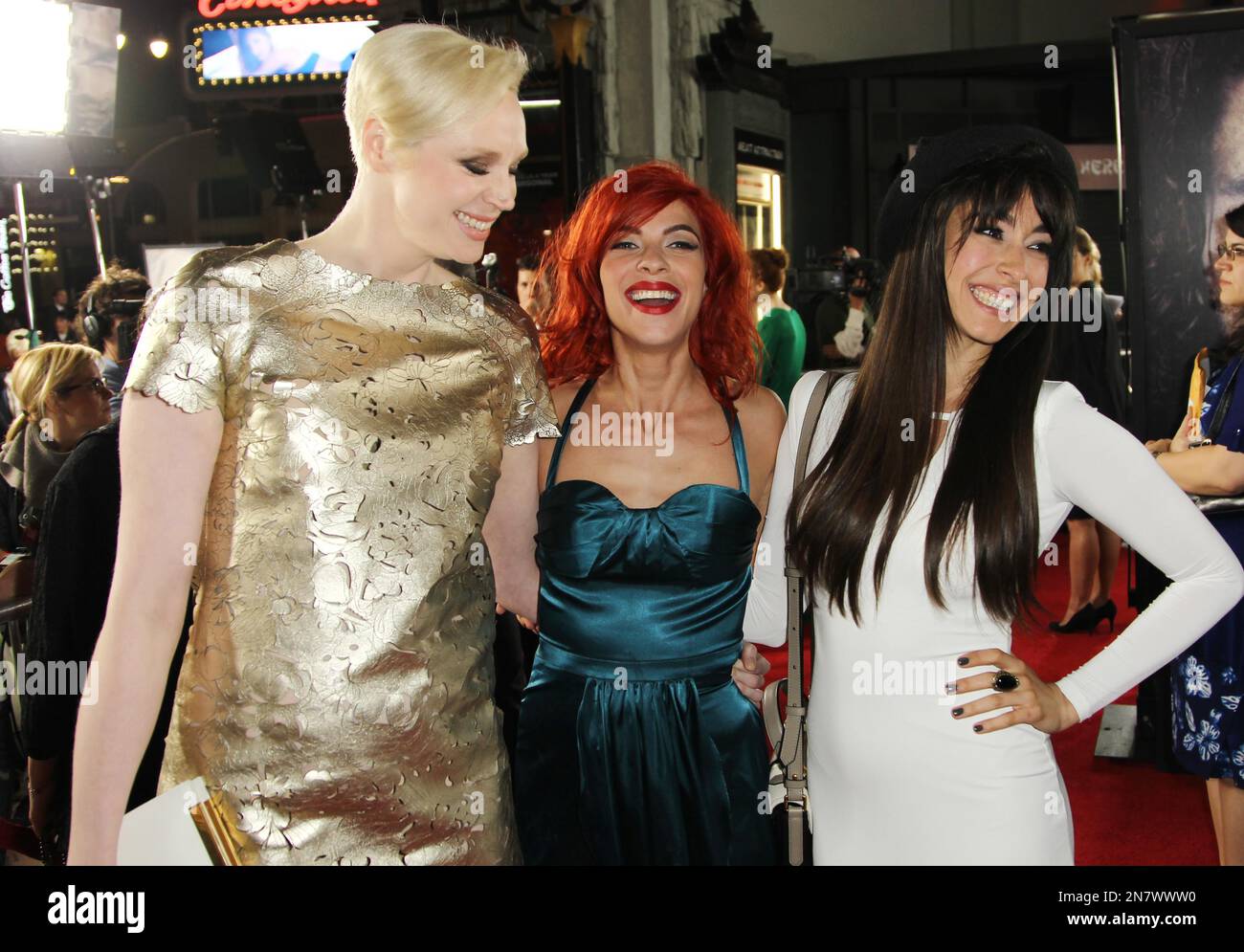 Cast members Gwendoline Christie, left, Natalie Tena, center, and Oona ...