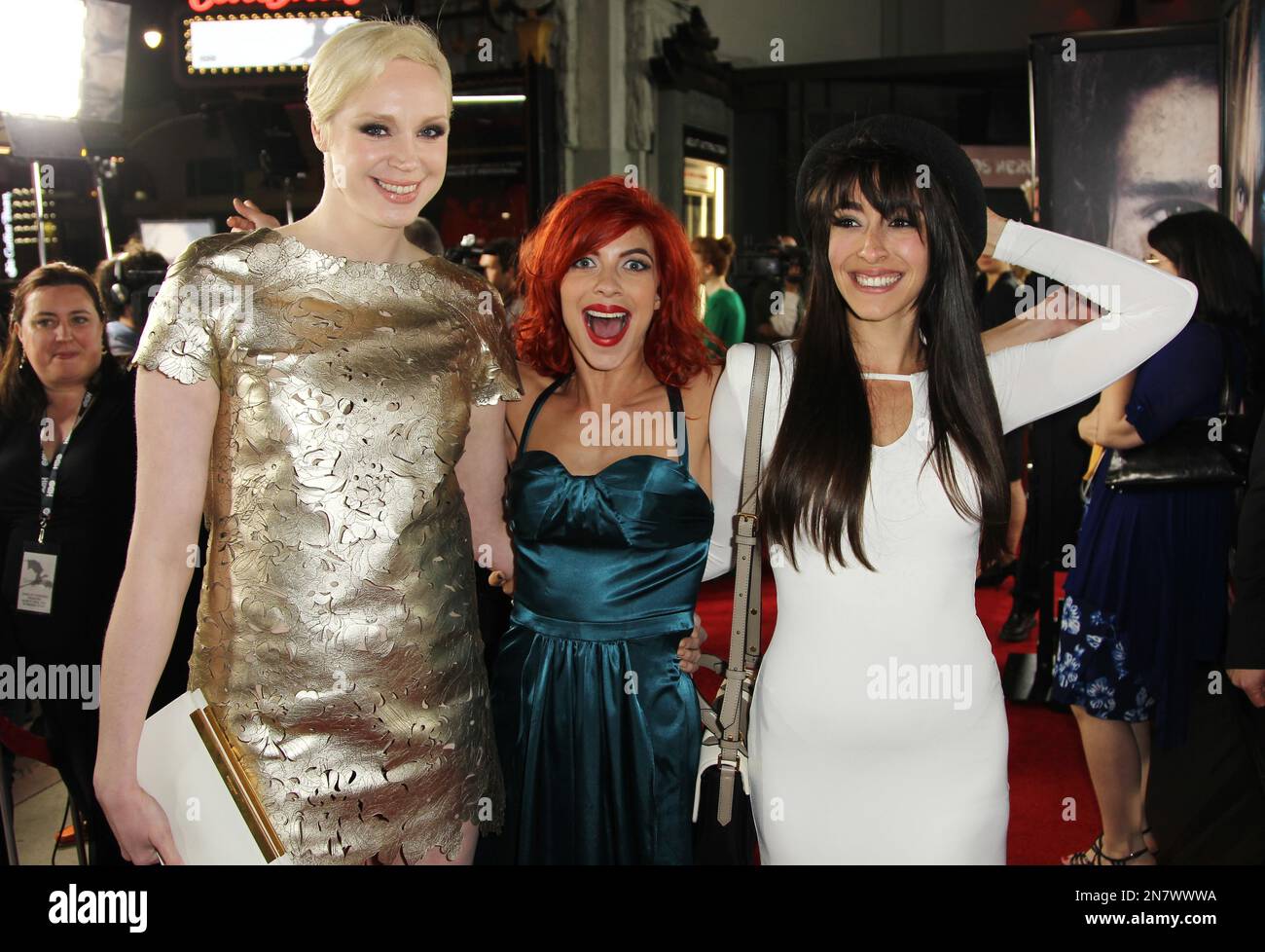Cast members Gwendoline Christie, left, Natalie Tena, center, and Oona ...