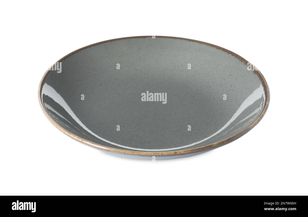 New grey ceramic plate isolated on white Stock Photo - Alamy