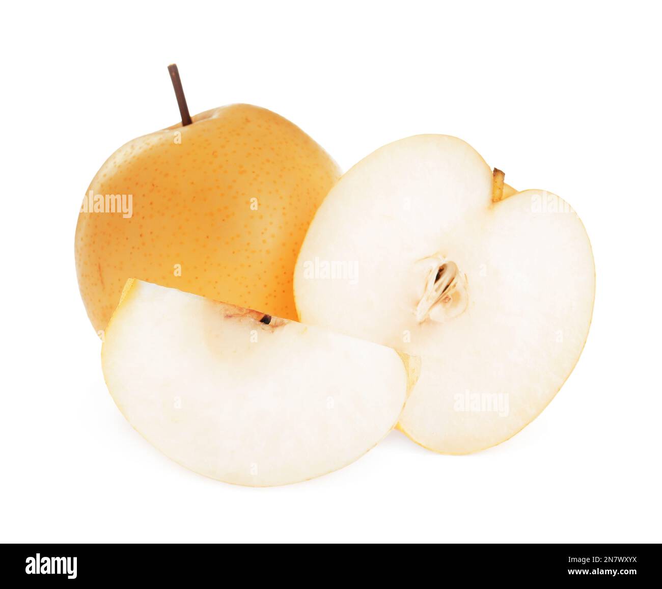 Cut and whole fresh apple pears on white background Stock Photo - Alamy