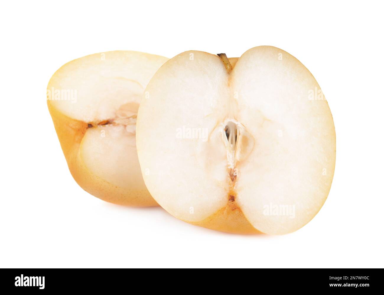 Cut fresh apple pear on white background Stock Photo - Alamy