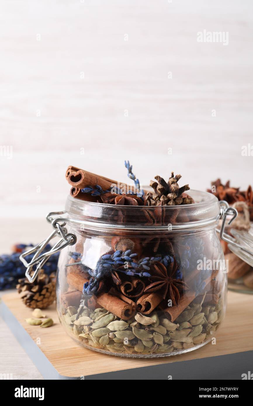 Aroma potpourri with different spices on white table Stock Photo - Alamy