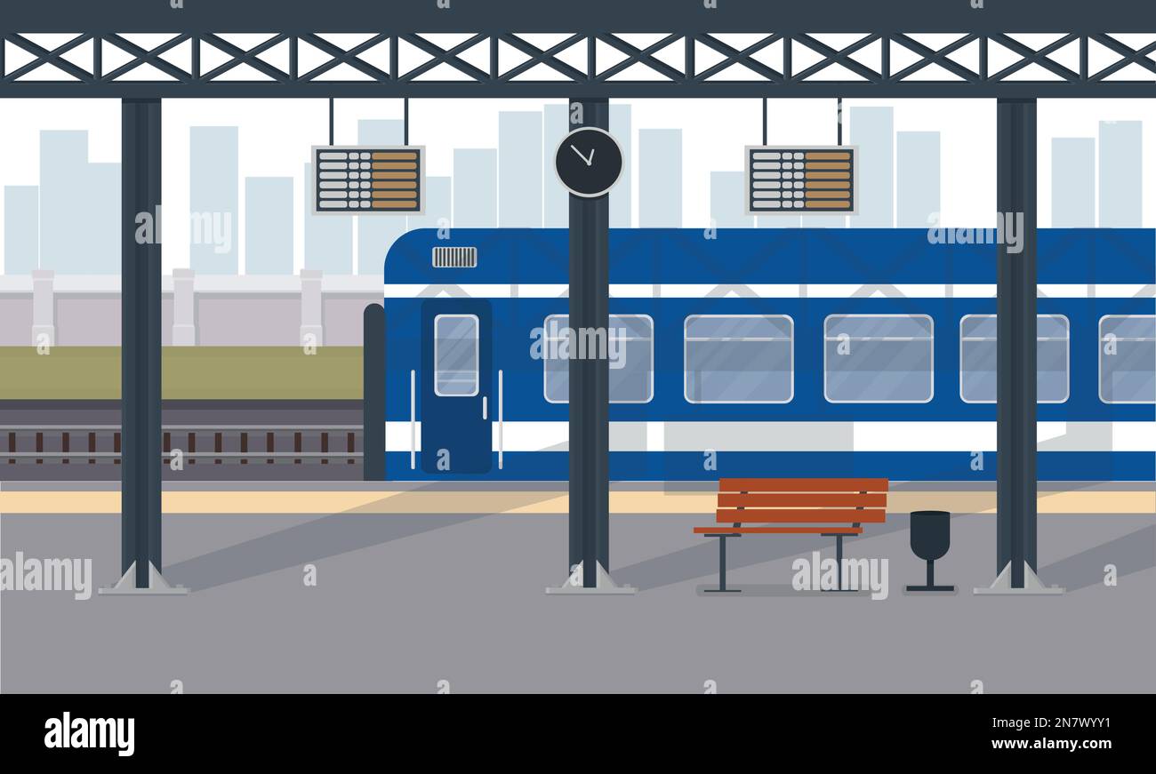 a blue passenger train at train station train station in city Stock ...