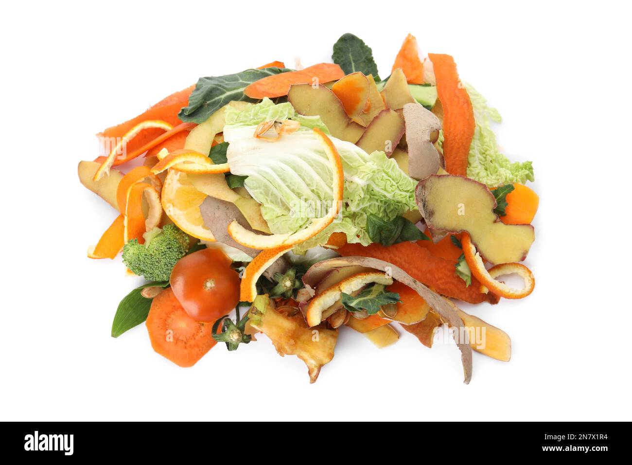Pile of organic waste for composting on white background, top view ...