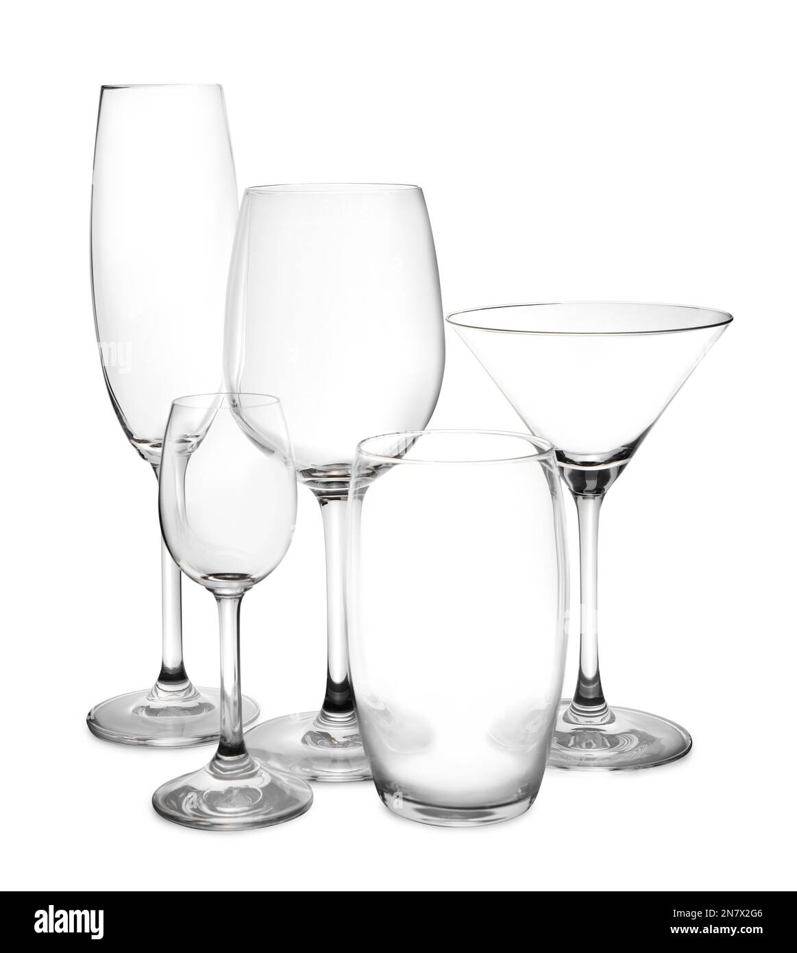 Group of different glassware isolated on white Stock Photo - Alamy