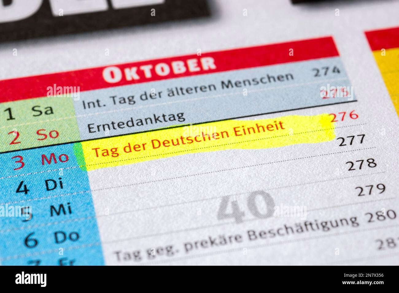 Calendar, Day of German Unity, Germany Stock Photo - Alamy