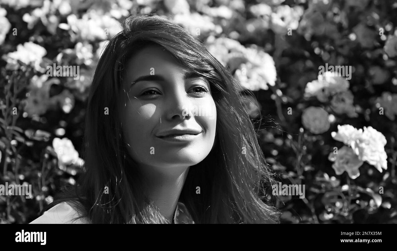 Spring design with beautiful woman face for banner or website header ...