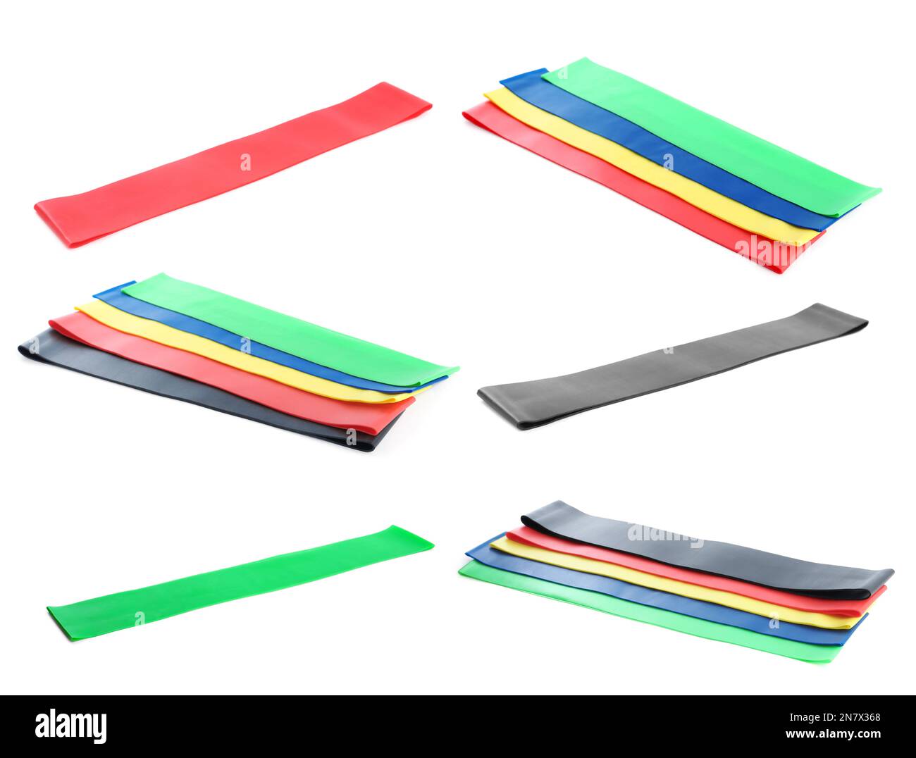 Set of different fitness elastic bands on white background Stock Photo ...
