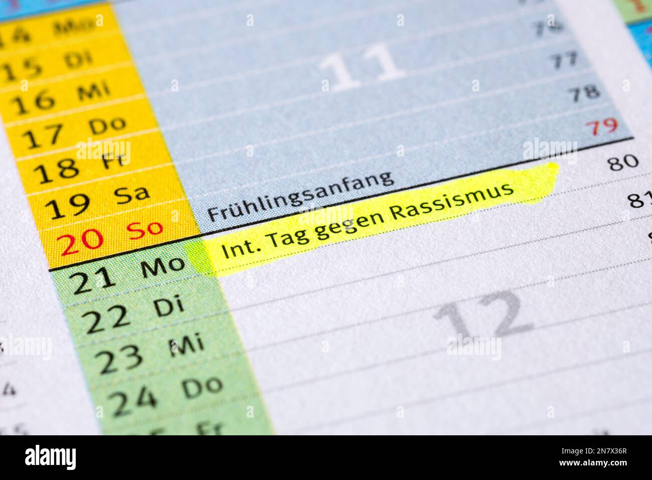 Calendar, International Day against Racism, Germany Stock Photo - Alamy