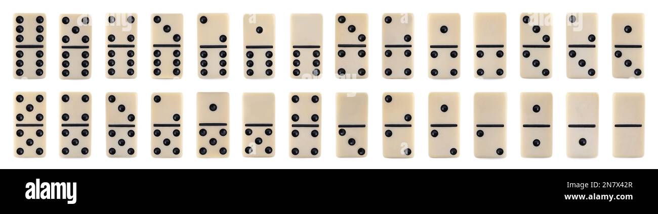 Collection of classic domino tiles on white background, banner design ...