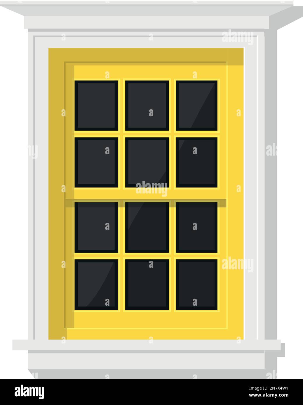 yellow a beautiful wooden window in a white frame from the house Stock ...