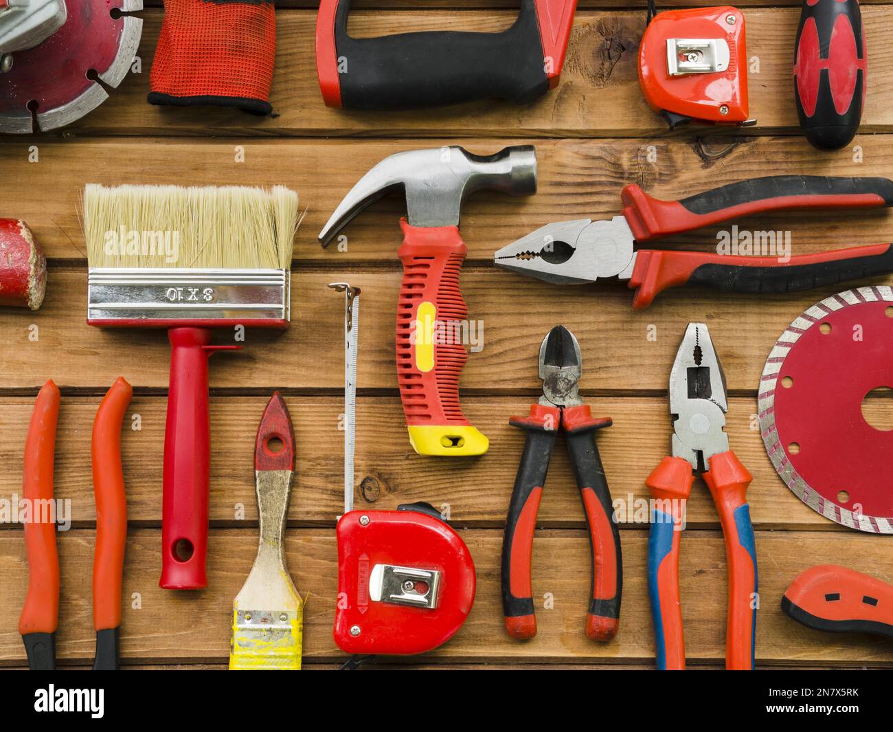 instruments carpenter wooden desk Stock Photo - Alamy