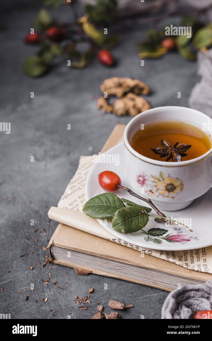 high angle cup with tea star anise Stock Photo - Alamy