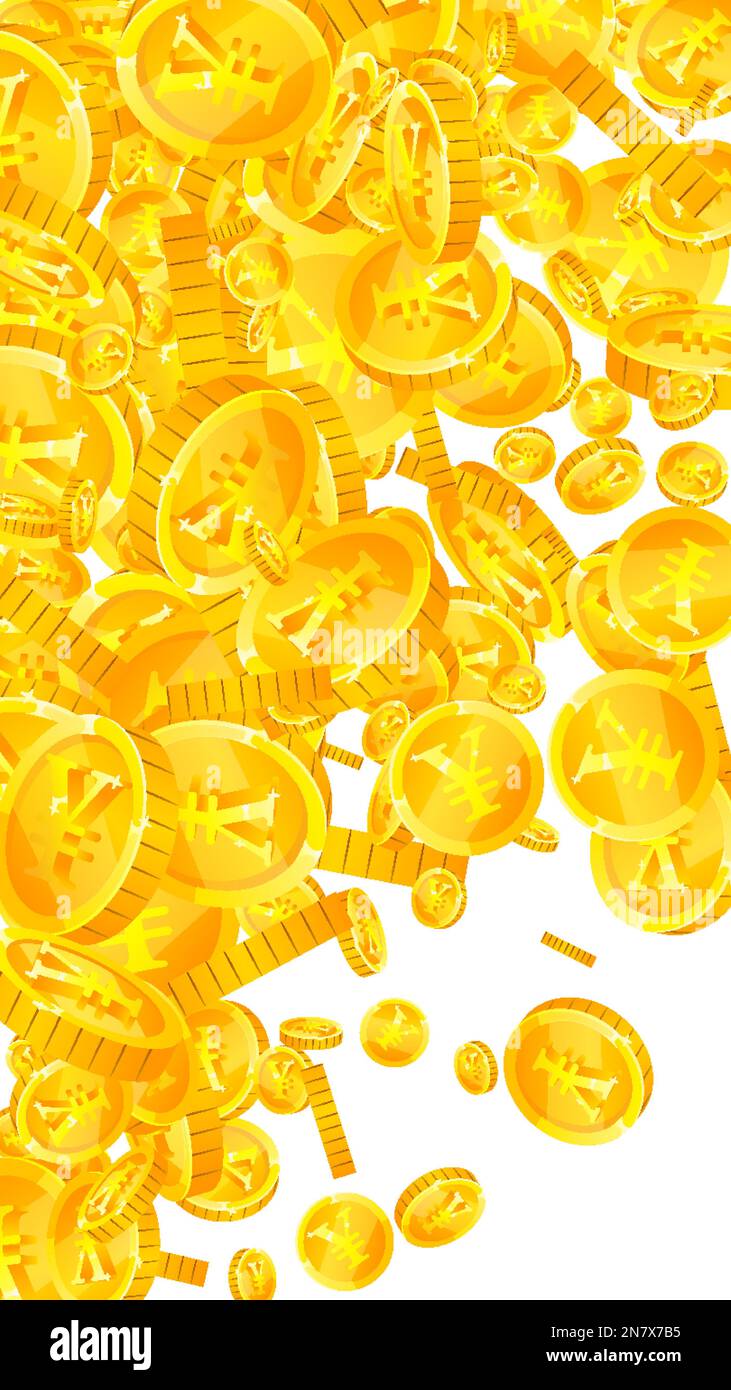 Chinese yuan coins falling. Scattered gold CNY coins. China money ...