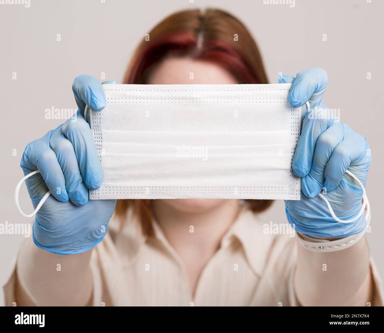 front view woman with face mask concept Stock Photo - Alamy