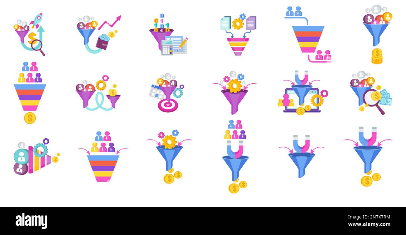 Conversion funnel set. Digital inbound marketing tool Stock Vector ...