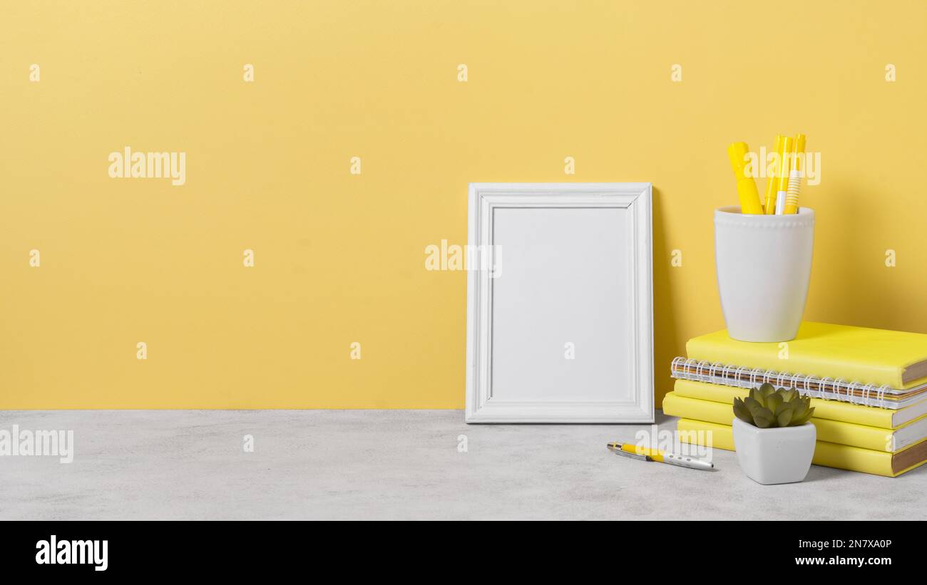 assortment with books frame Stock Photo - Alamy