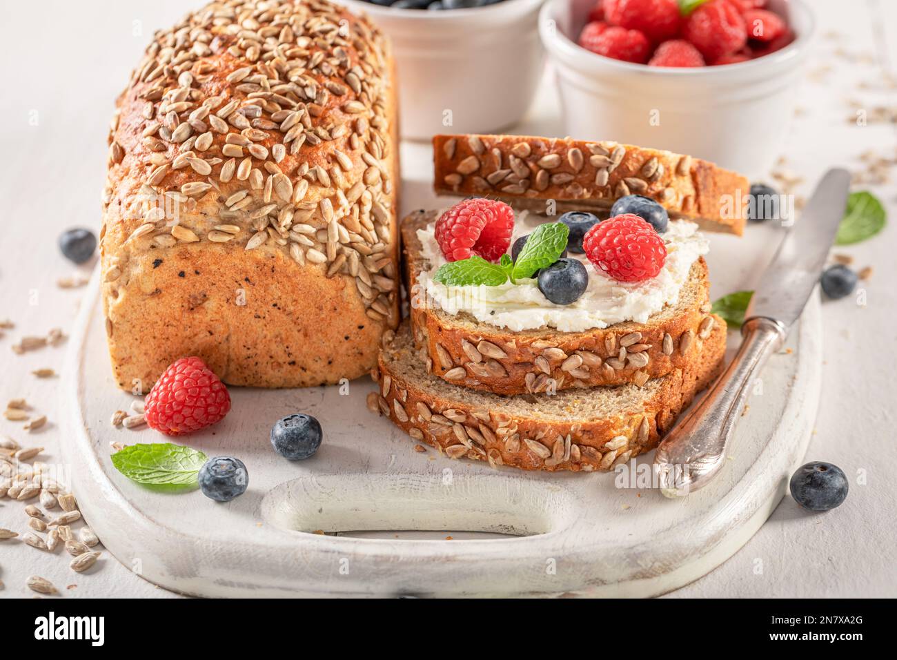 Sweet and homemade whole grain bread for healthy breakfast. Bread with ...