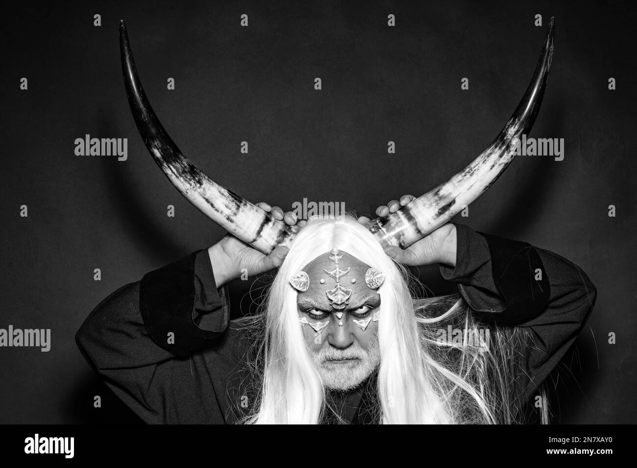 Demon head isolated on black. Man with a bull head. Bearded old man ...