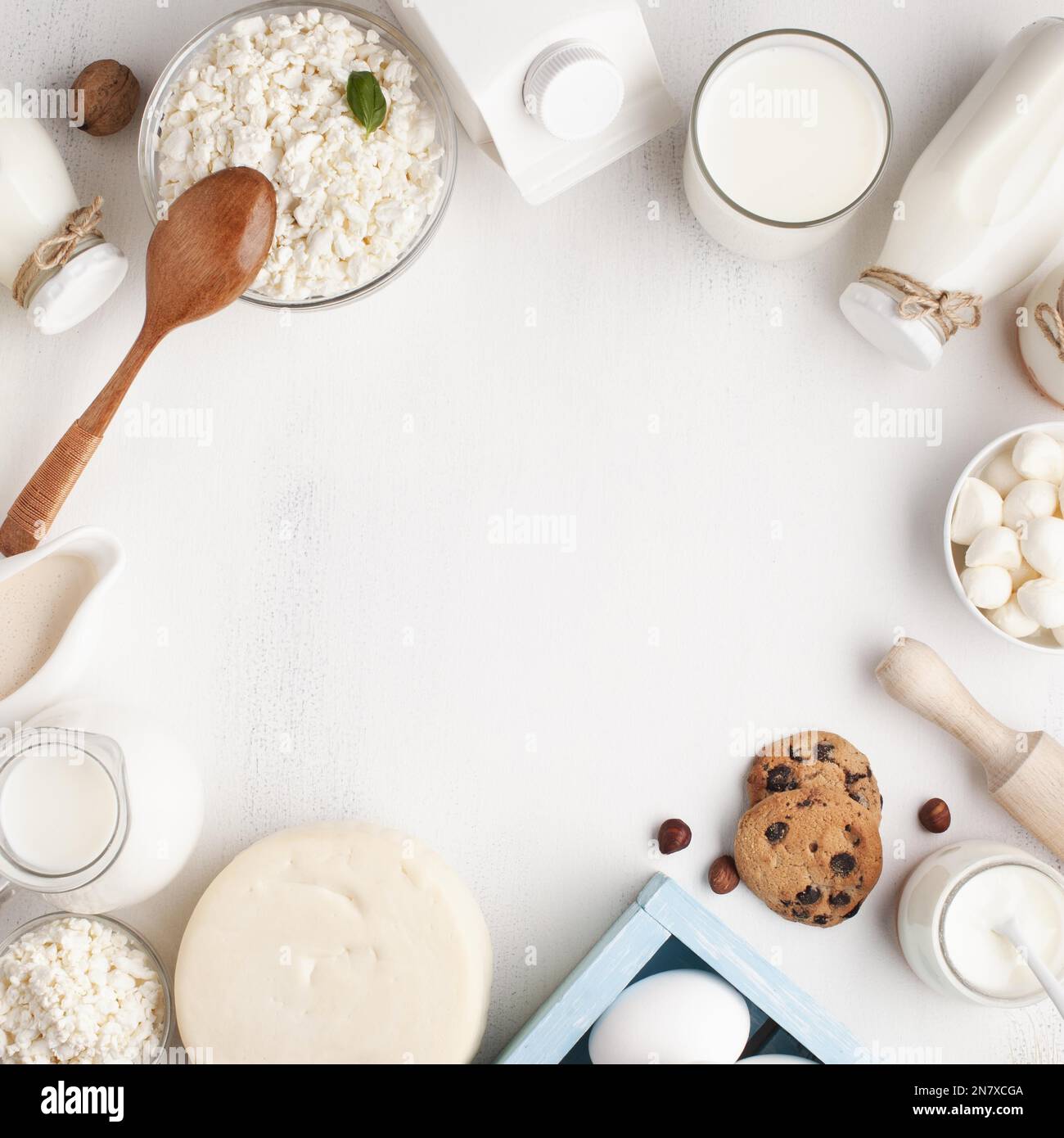 dairy products frame white background Stock Photo - Alamy