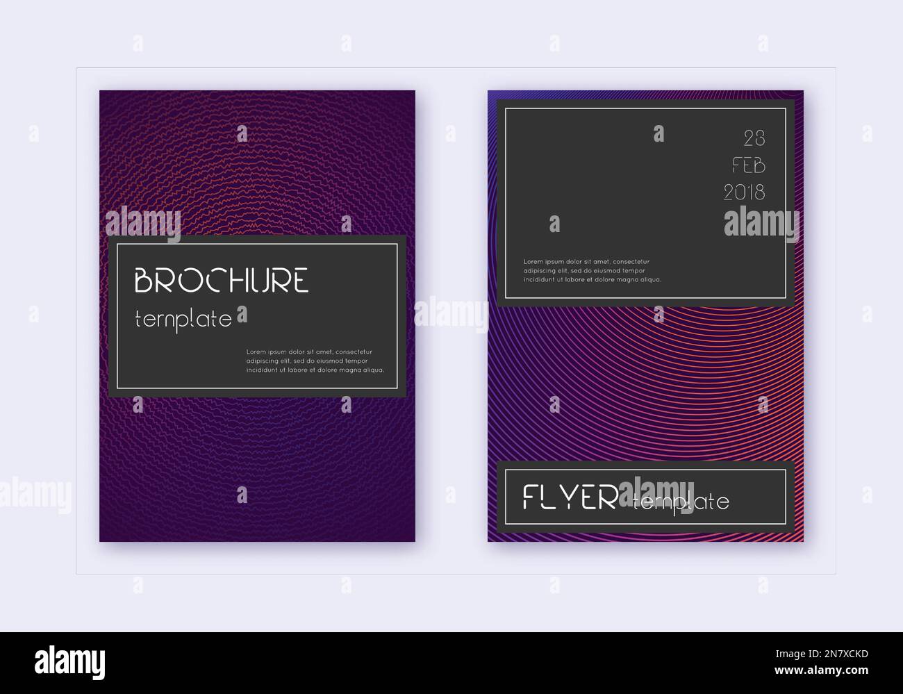 Black cover design template set. Violet abstract lines on dark ...