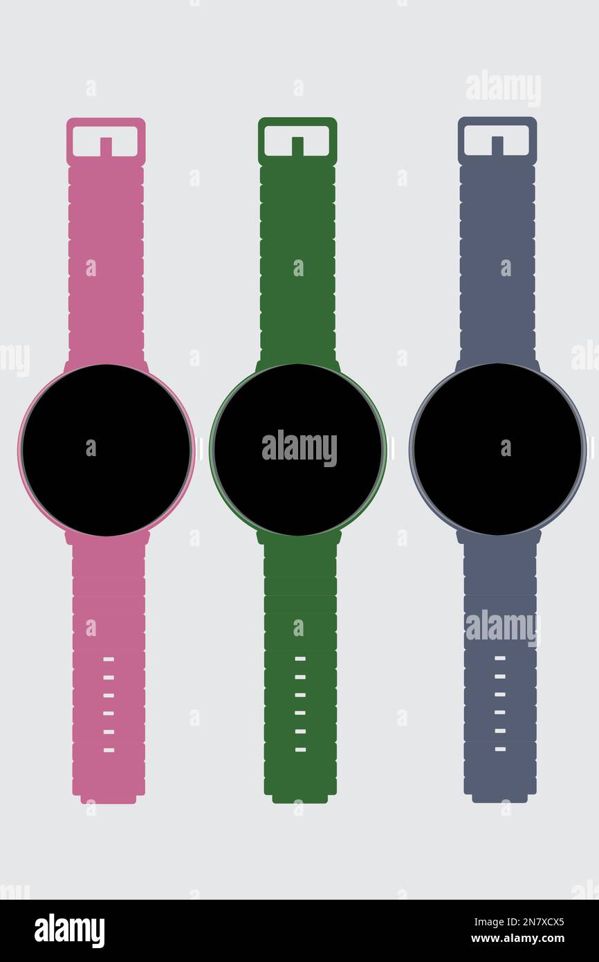 a smart watches of different colors collage vector graphics Stock ...