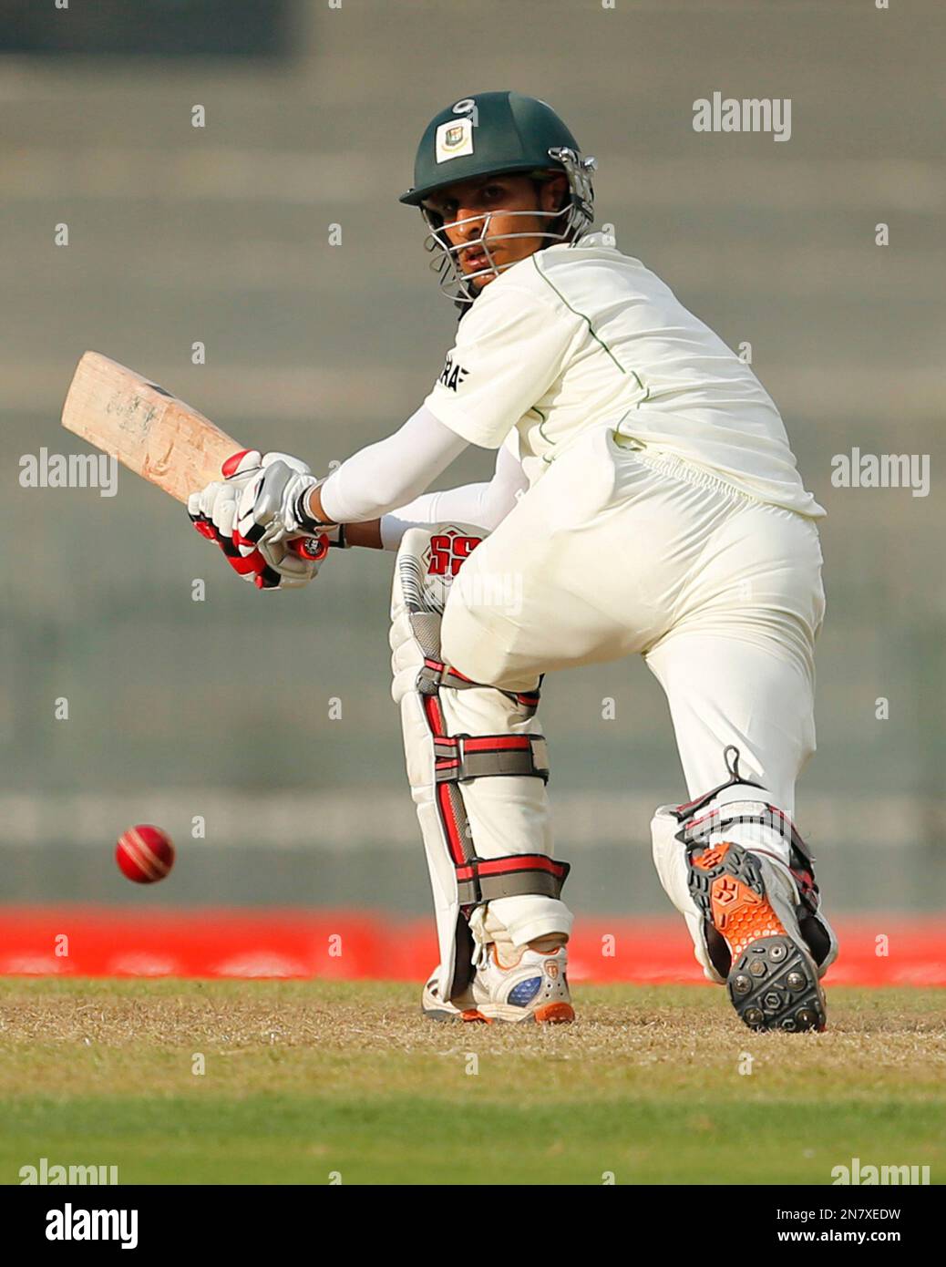 Bangladeshi batsman Nasir Hossain plays a shot during the first day of ...
