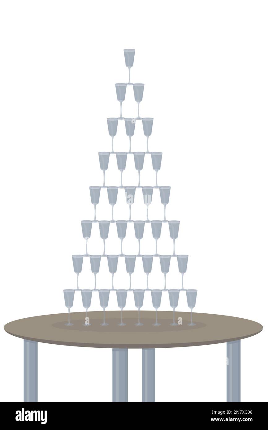 a pyramid of champagne glasses on white background vector illustration ...