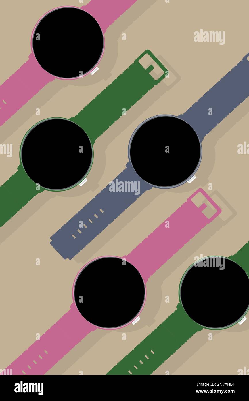 a smart watches of different colors collage vector graphics Stock ...