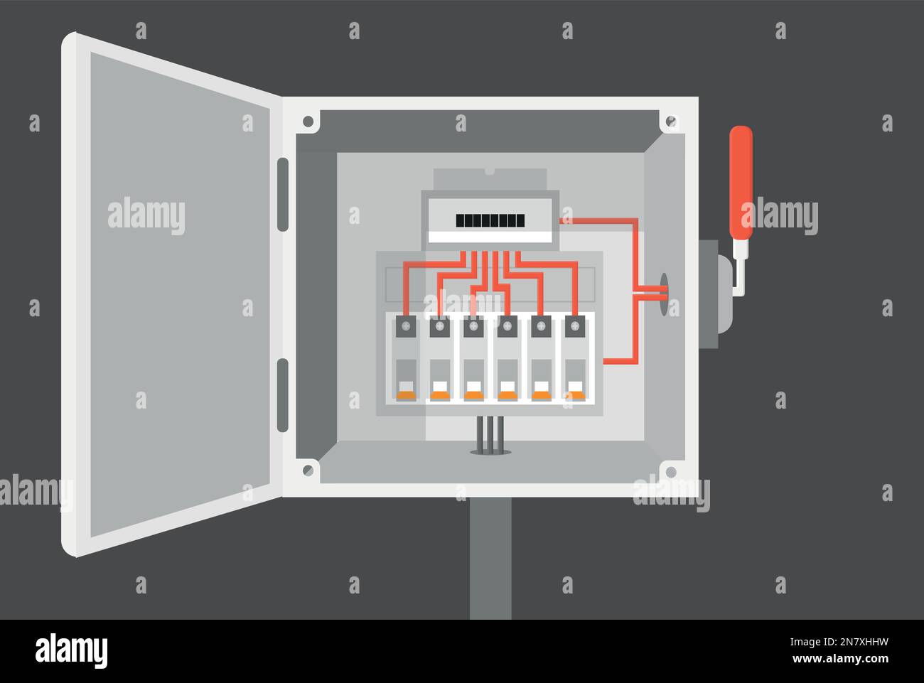 electrical cabinet with switch, transformer, toggle switch, vector illustration Stock Vector ...