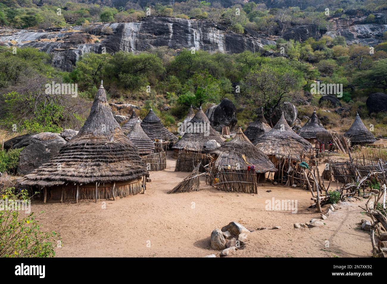 Traditionally built huts of the Laarim tribe, Boya hills, Eastern ...