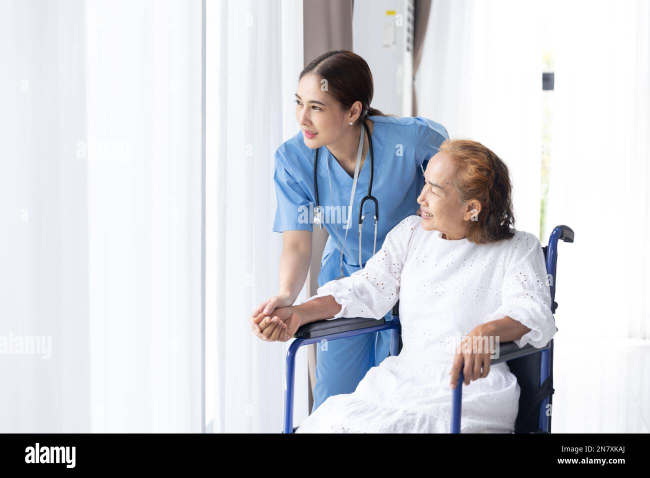 Nurse care elderly senior woman at home retirement people recovery on ...