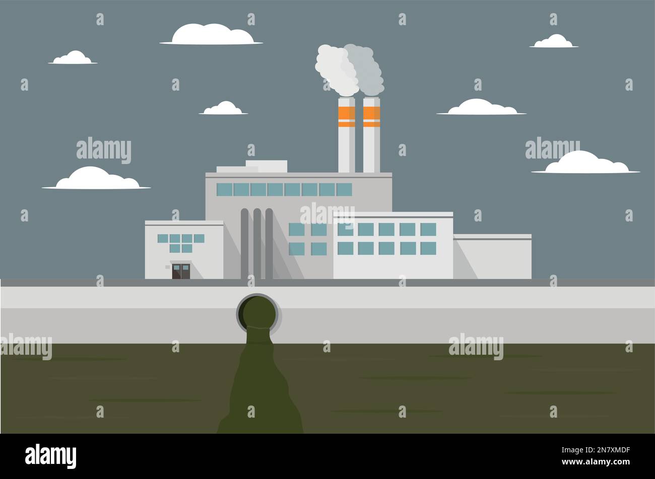 factory with smoke power plant technological building pours dirt into ...