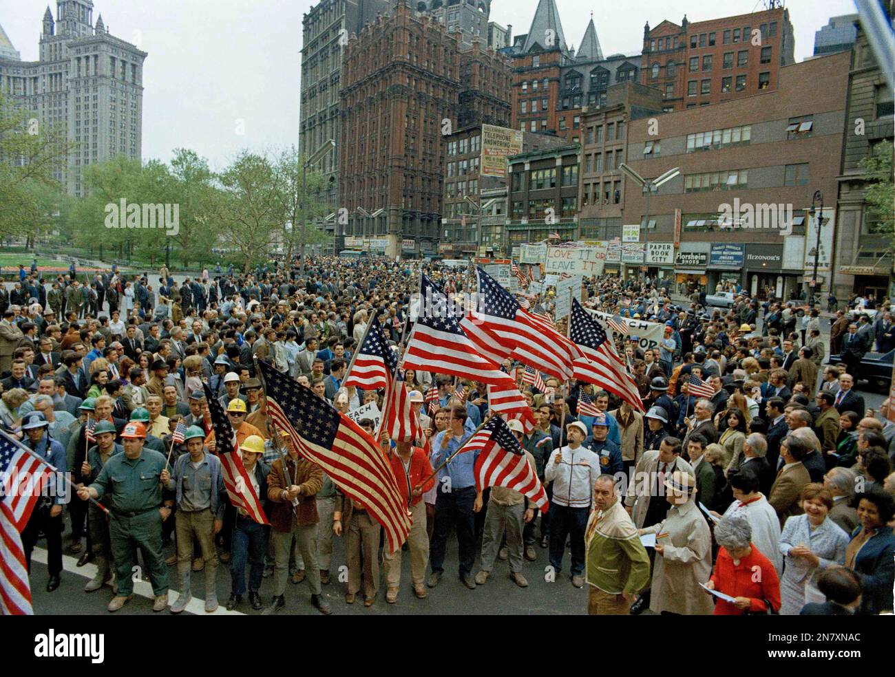 Demonstration of construction workers building the nearby World Trade ...