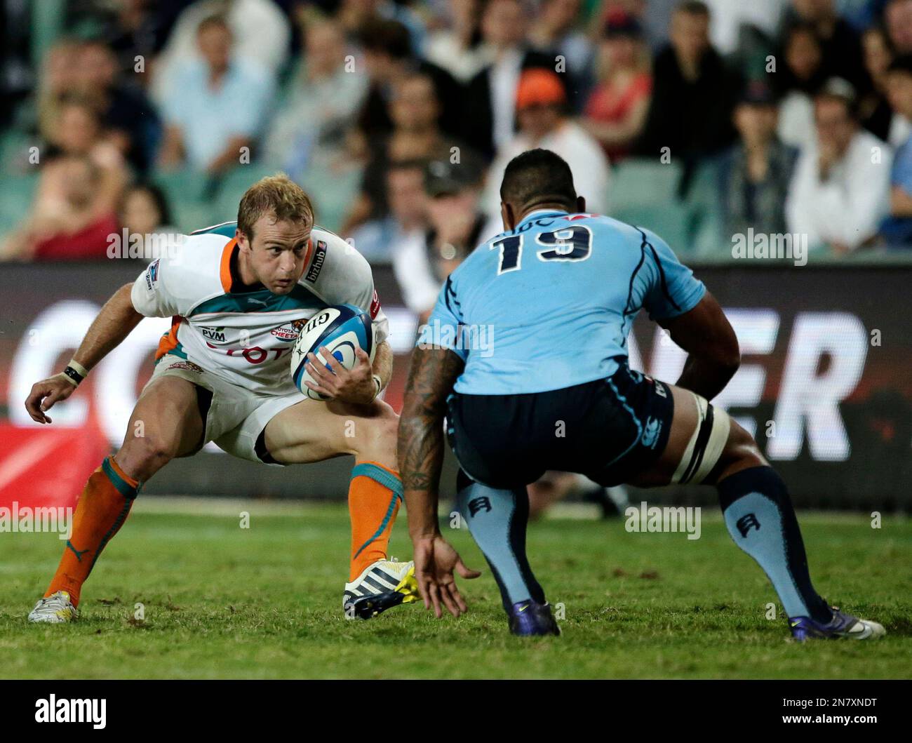 Waratahs' Lopeti Timani, left, and Sarel Pretorius from the Cheetahs of ...
