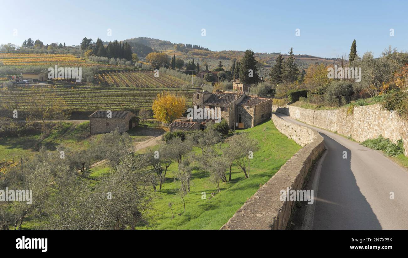 Chianti road and village, italy Stock Photo - Alamy