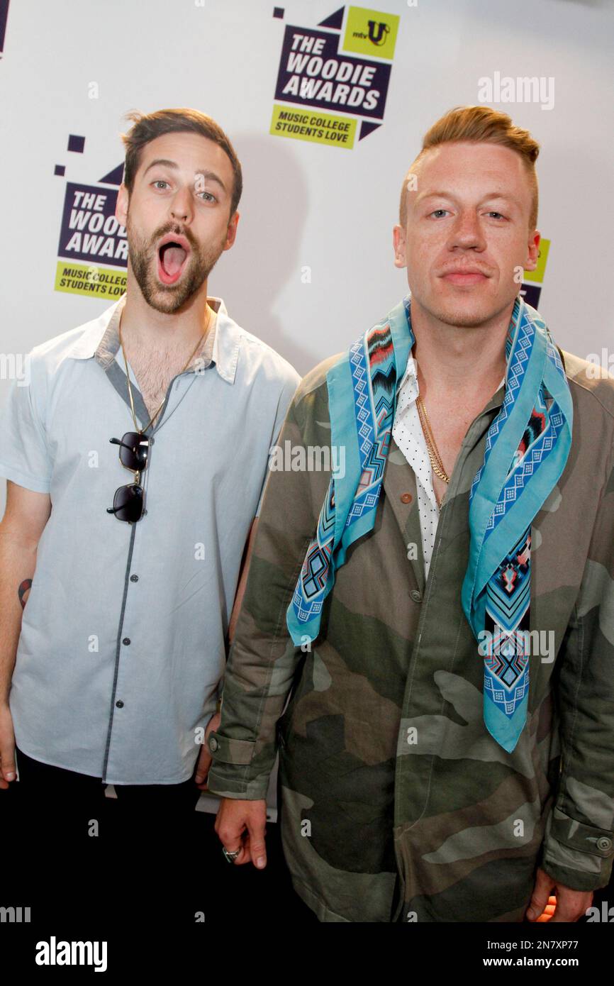 Macklemore and Ryan Lewis pose backstage at the mtvU Woodie Awards on ...