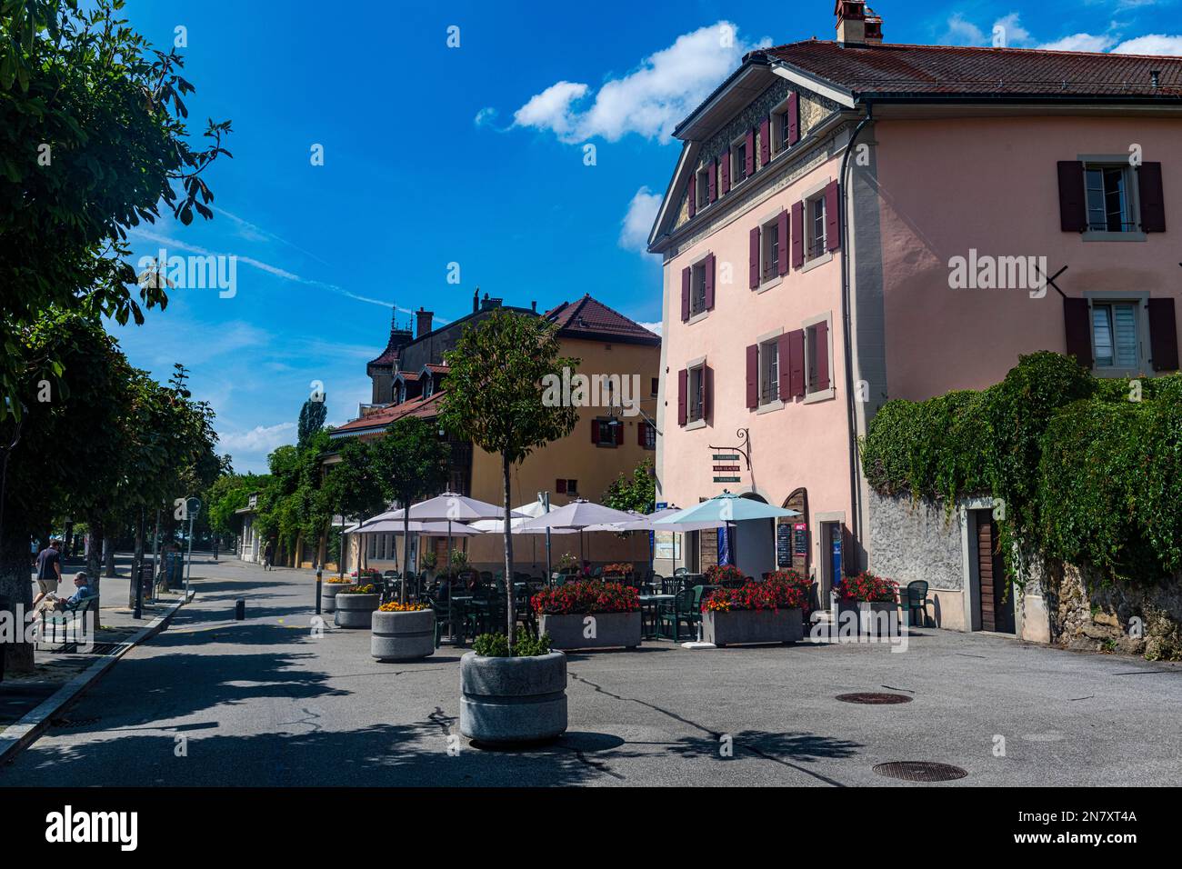 Historic town Lutry in the Unesco site Lavaux vineyards terraces, Lake ...