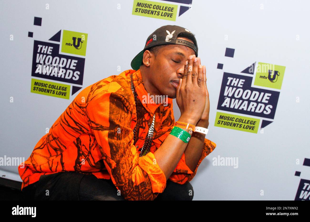 Travi$ Scott poses backstage at the mtvU Woodie Awards on Thursday ...