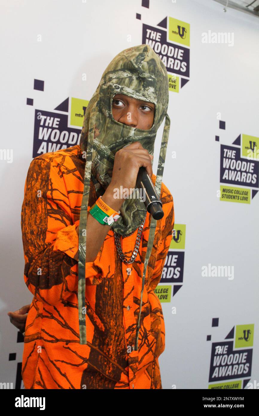 Travi$ Scott poses backstage at the mtvU Woodie Awards on Thursday ...