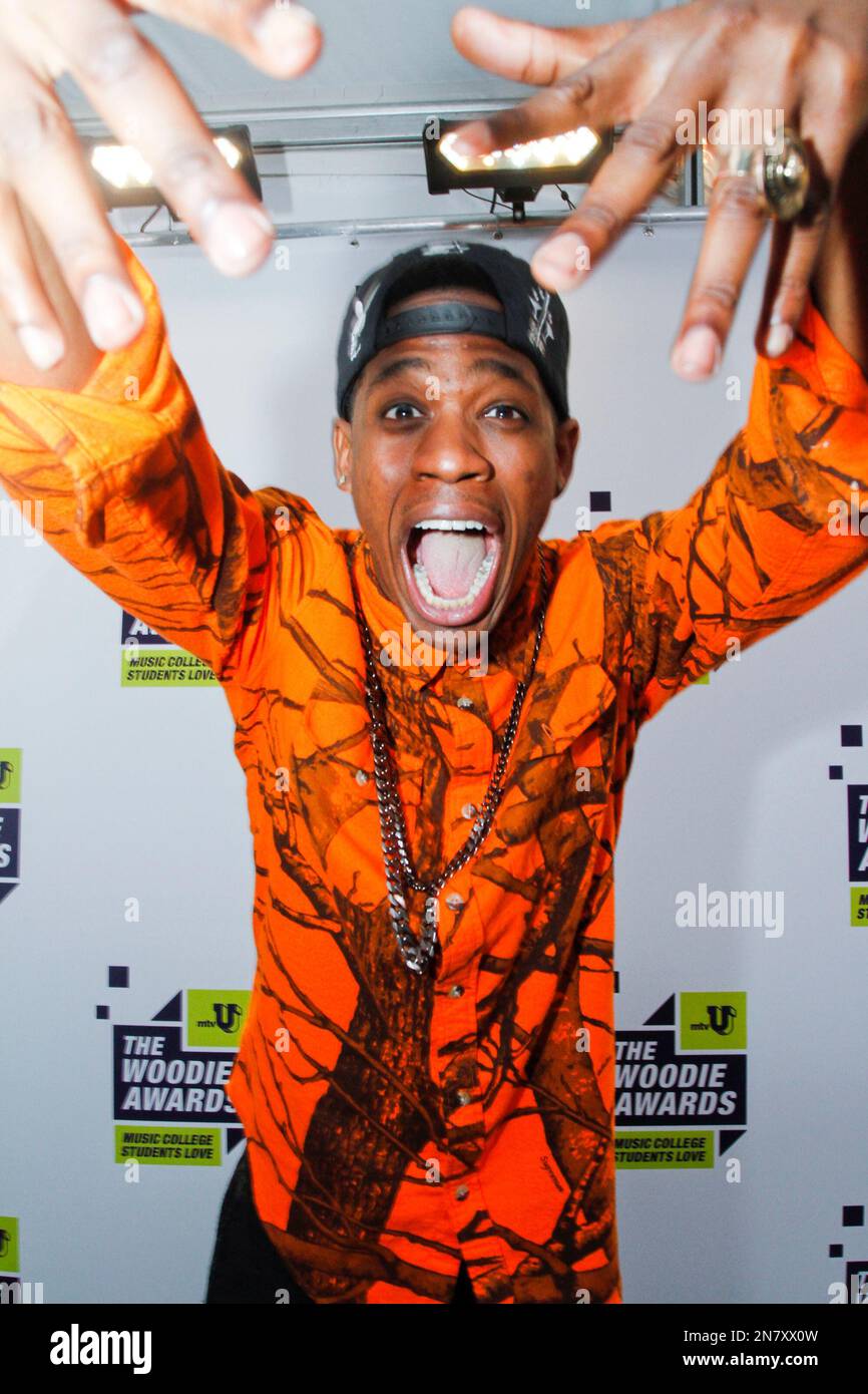 Travi$ Scott poses backstage at the mtvU Woodie Awards on Thursday ...