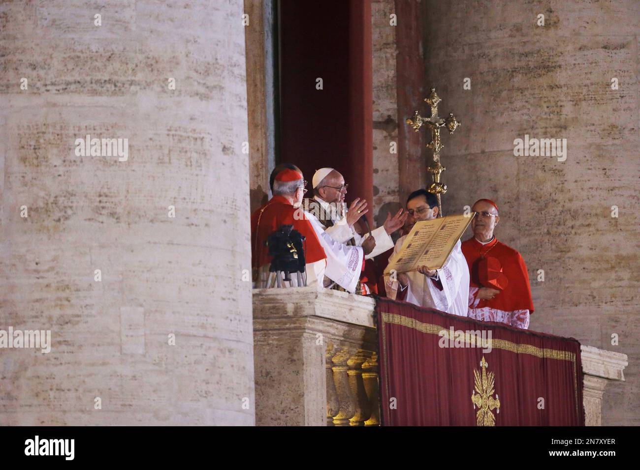 Pope Francis on the central balcony of St. Peter's Basilica at the ...