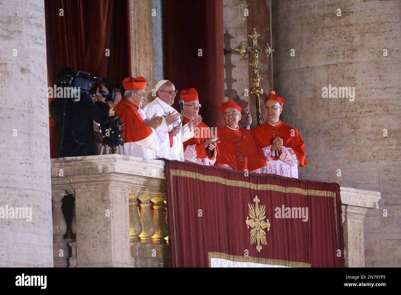 Pope Francis on the central balcony of St. Peter's Basilica at the ...