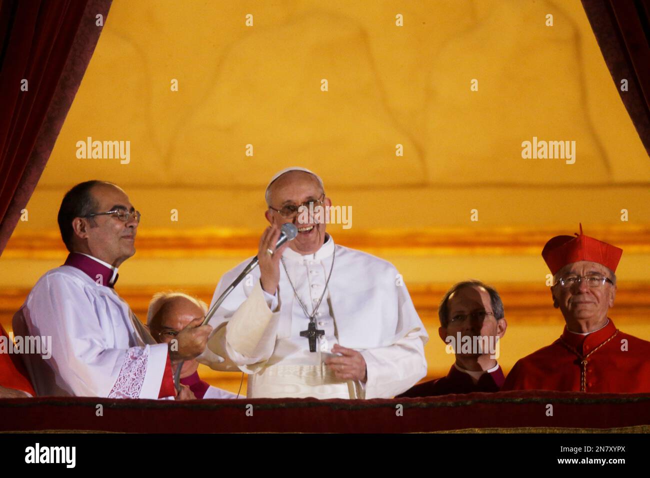 Pope Francis on the central balcony of St. Peter's Basilica at the ...