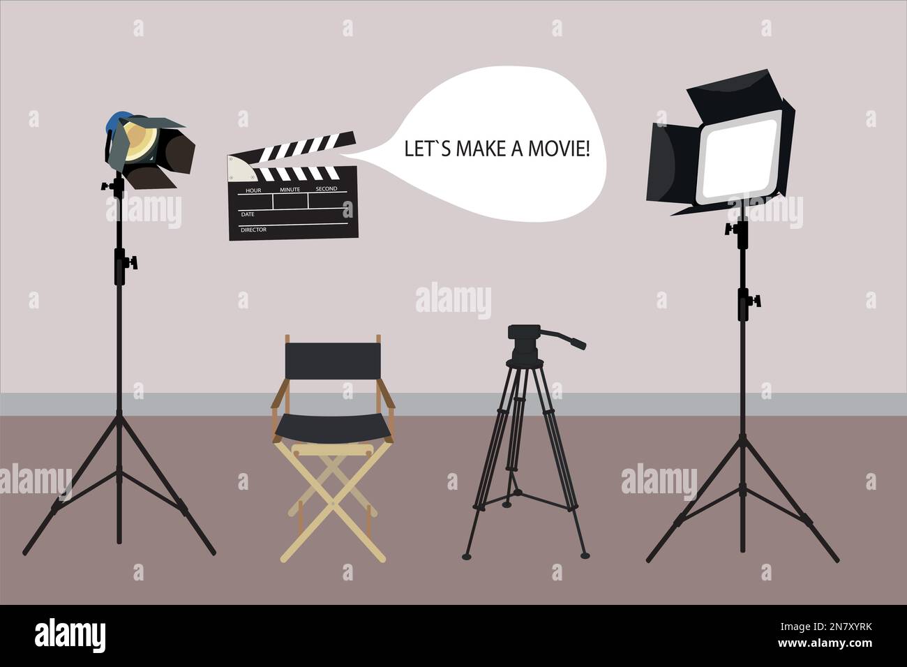 a filming kit with lighting and directors chair Stock Vector Image ...