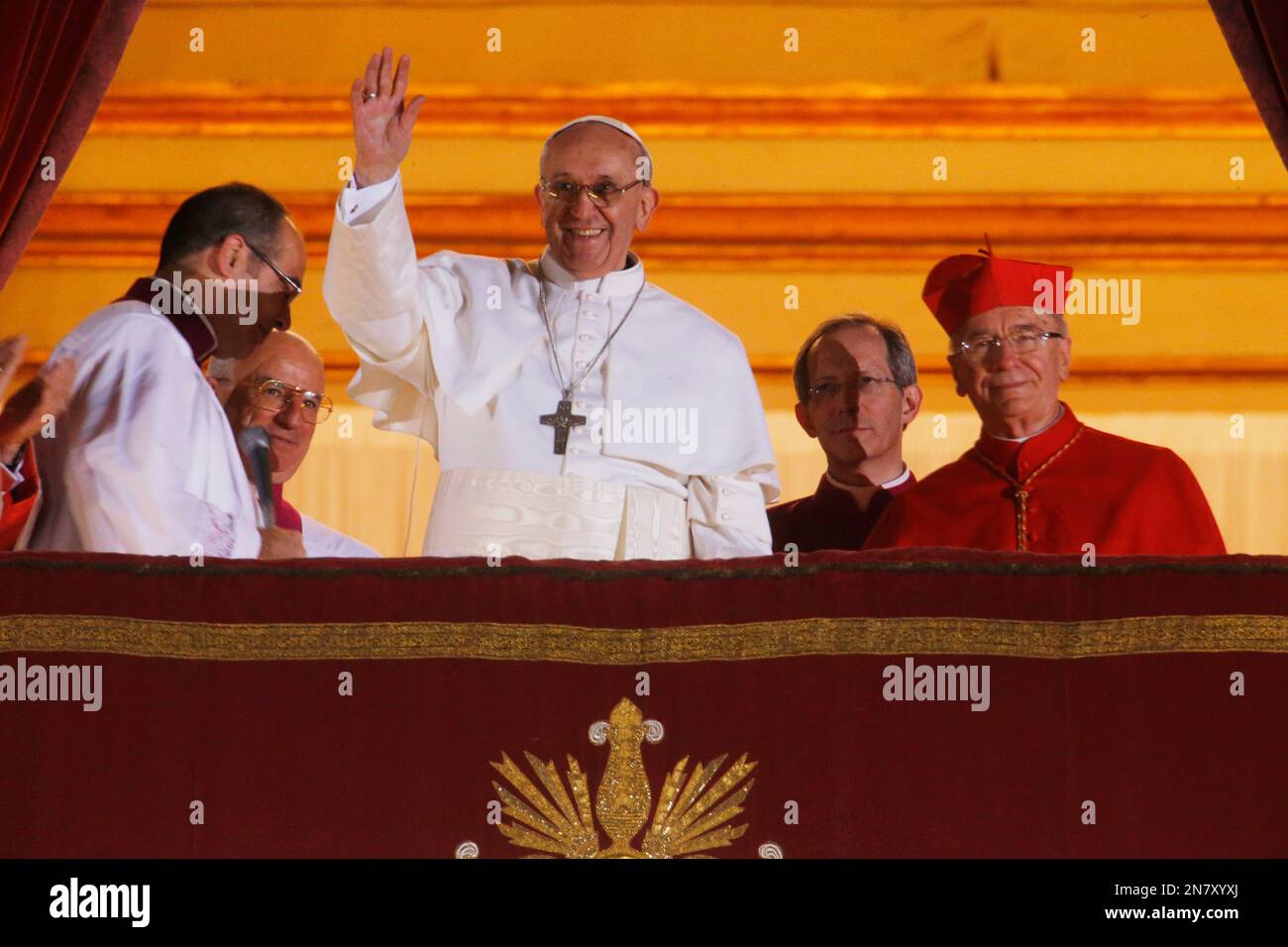 Pope Francis on the central balcony of St. Peter's Basilica at the ...